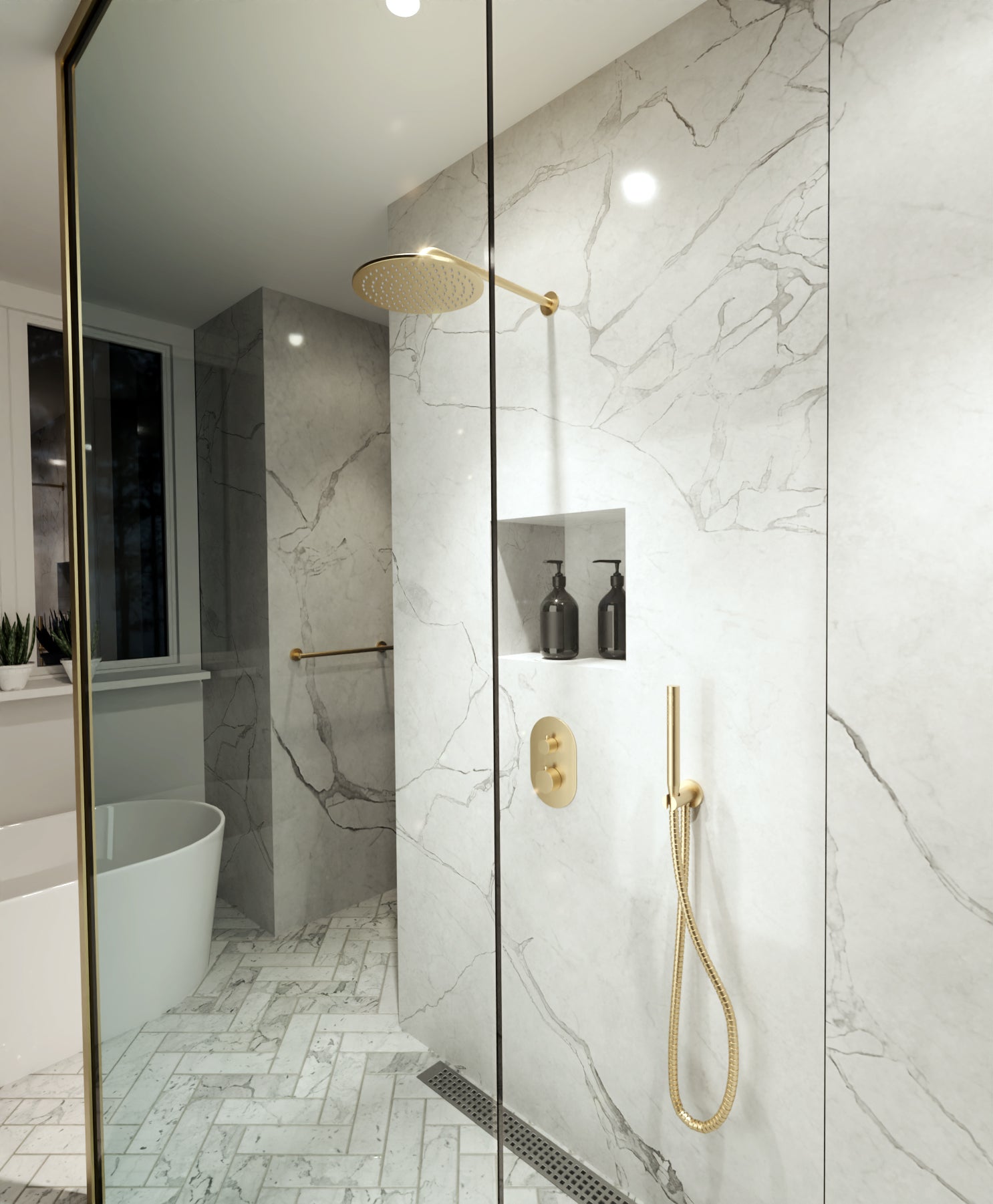 Round Thermostatic Shower Trim Kit with Wall Mount Shower Head, Hand S ...